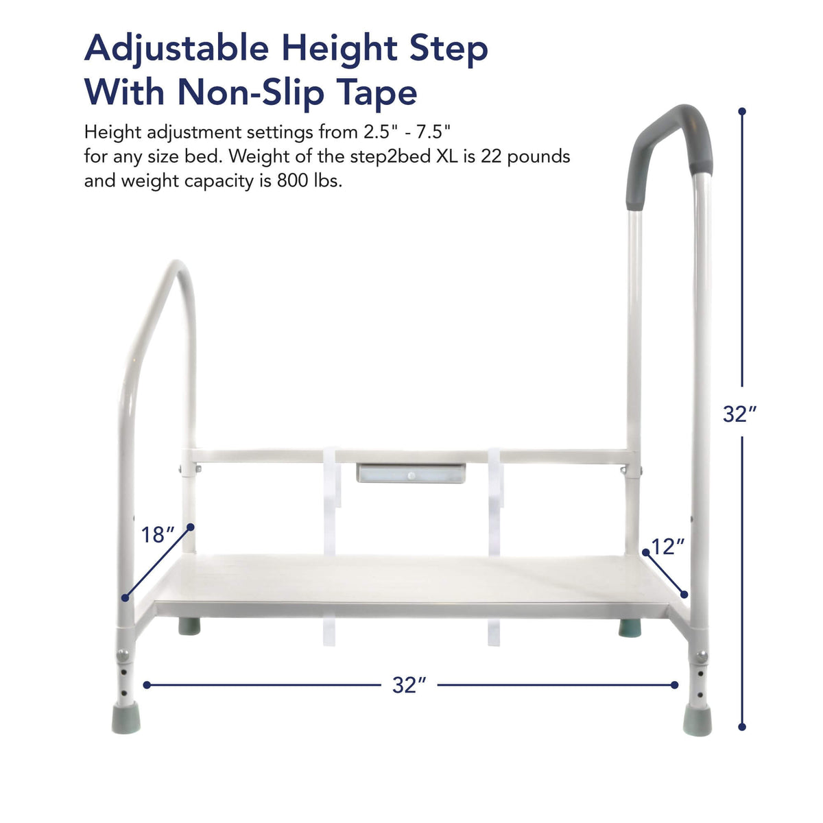 Step2Bed XL - Adjustable Bedside Step Stool Supports 800 lbs